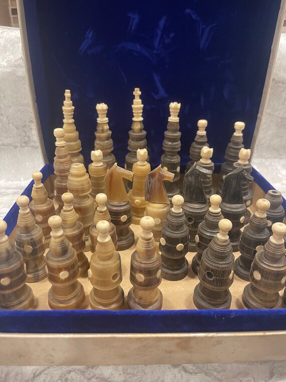 HORN CHESS Setcomplete Sethand Carved34 Pieceskings - Etsy
