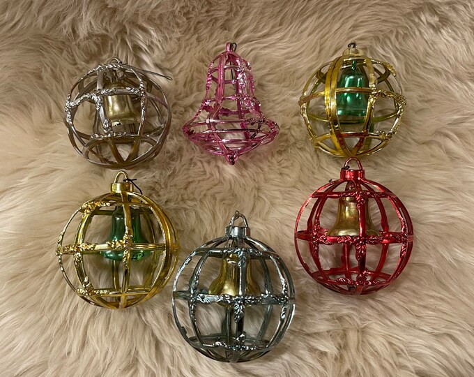 BRADFORD CAGE Ornaments…set of 6…caged Filigree Balls Housing Bells ...