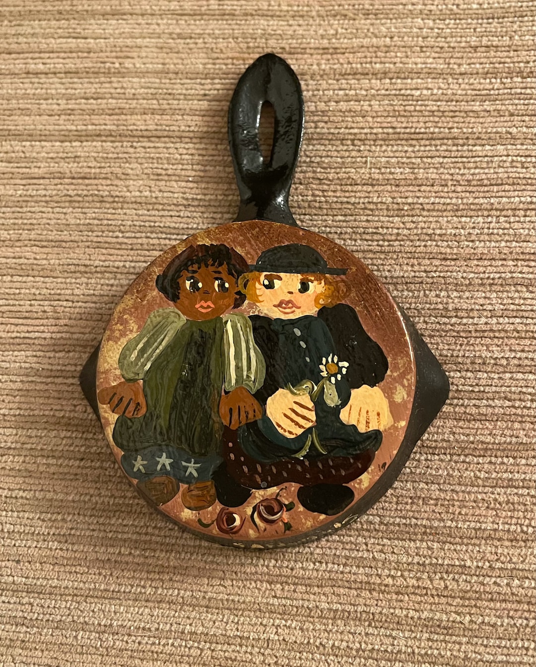 MINIATURE FOLK ART Cast Iron Skillet…wallhanging…s.a. Edwards…amazing ...