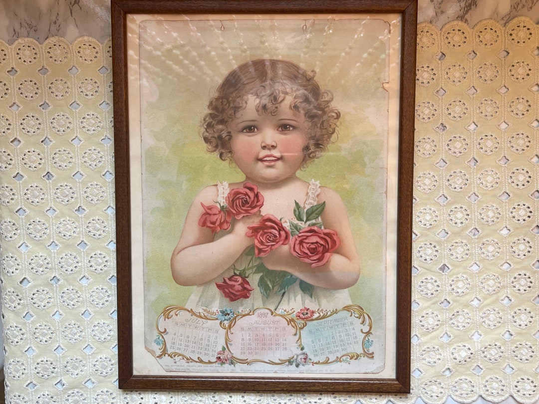 1897 FRAMED Calendar…july, August and September…paper Calendar Encased ...
