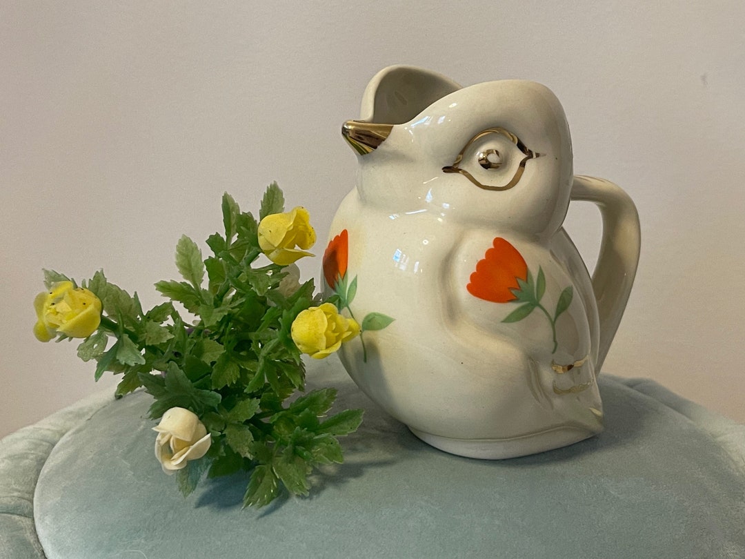SMALL OWL Pitcher…gold Accents…open Top…retro Pitcher…bird Pitcher ...