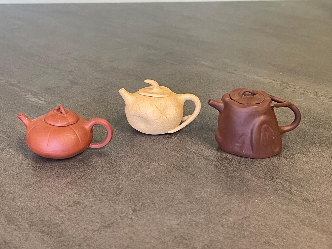 MINIATURE CLAY Teapots…set of 3…handmade…removable Lids…tiny Decor ...