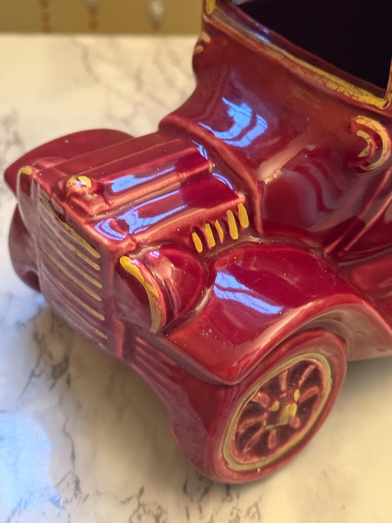 LARGE CAR Planter…hand Painted…vintage Car…gold Accents…open Windows ...