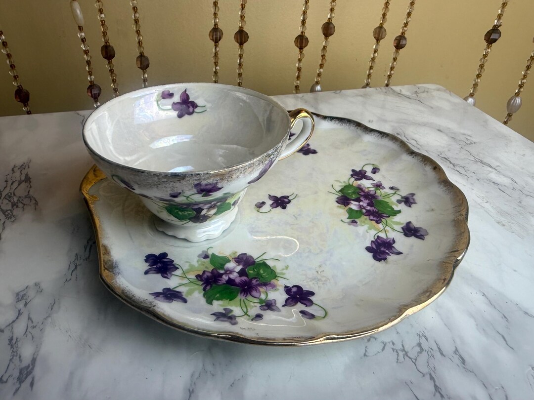 VIOLET TEA Set…seashell Snack Plate and Handled Teacup…white Lusterware ...