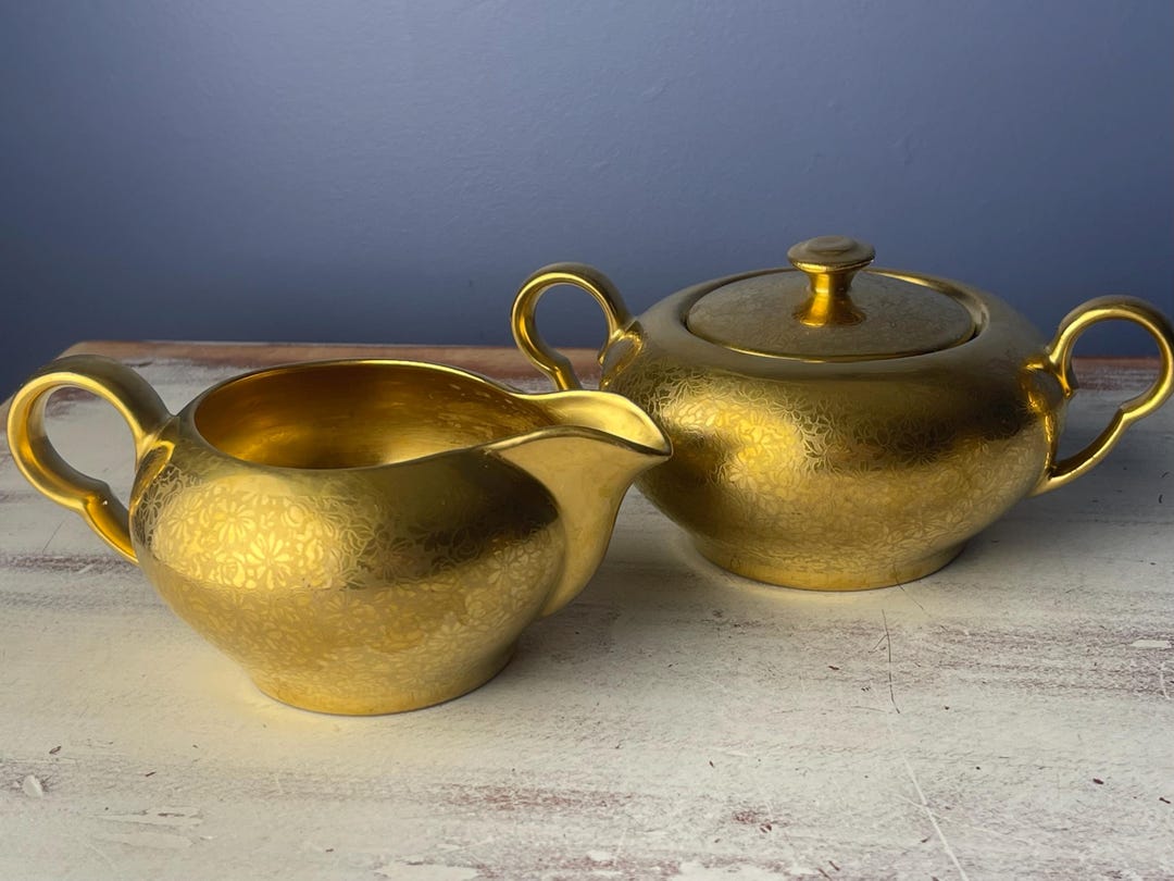 GOLD CREAMER & Sugarbowl…pickard…puls…rose and Daisy Design…24k Gold ...