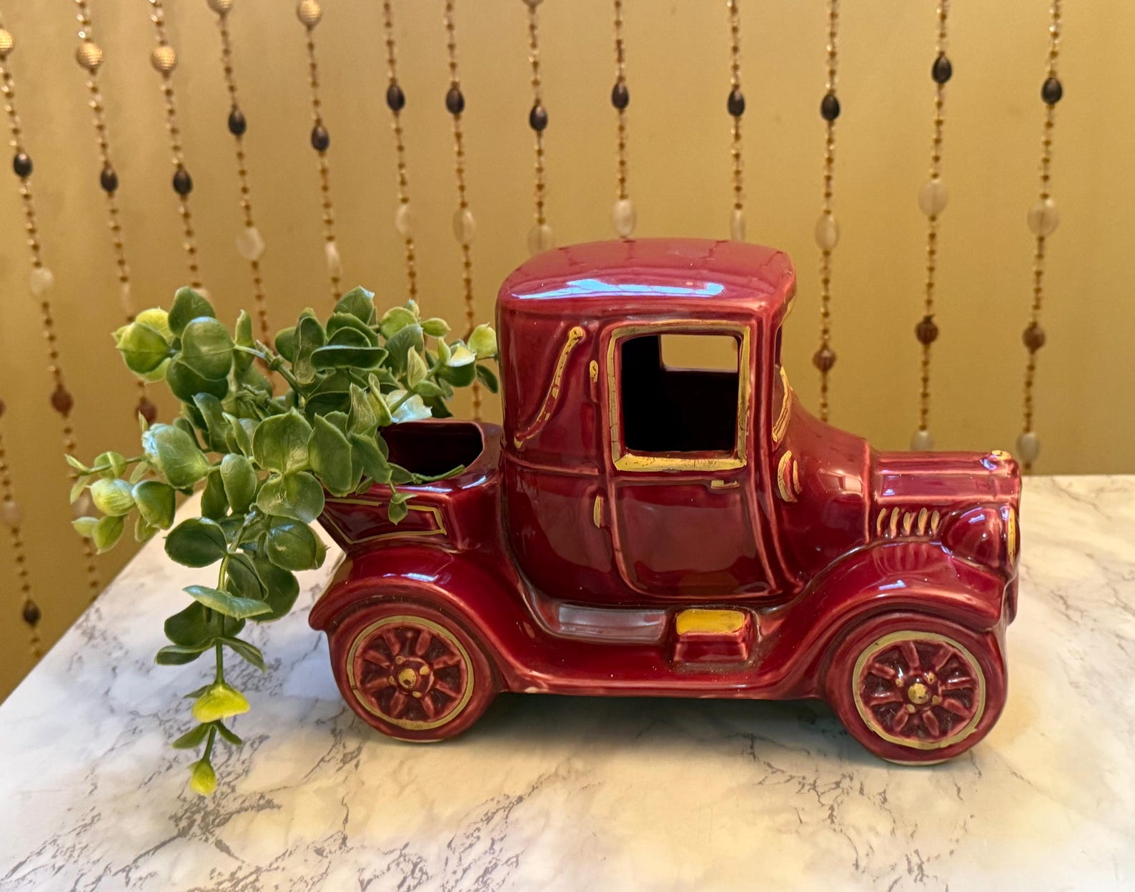 LARGE CAR Planter…hand Painted…vintage Car…gold Accents…open Windows ...