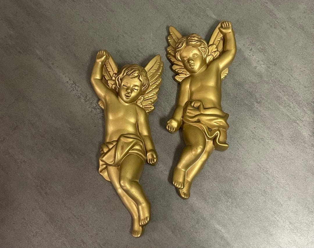 ANGEL Wallhangings…miller Studio, Inc…gold…set of 2…chalk Ware…cupids ...
