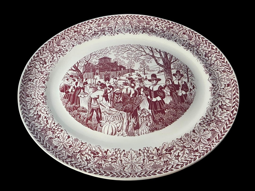 XL TURKEY Platter…homer Laughlin…bountiful Harvest…pilgrim and Native ...