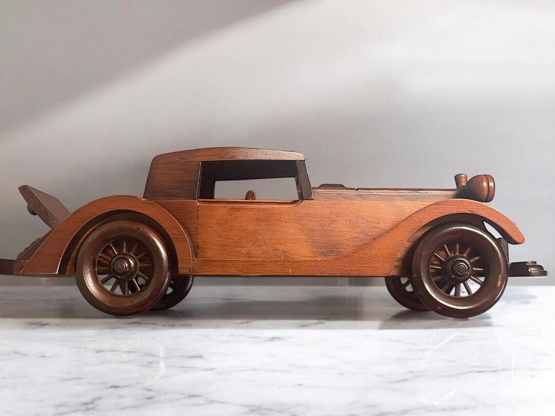 LARGE WOODEN Car…eric…light and Dark Wood…handcrafted…tires/pop up ...