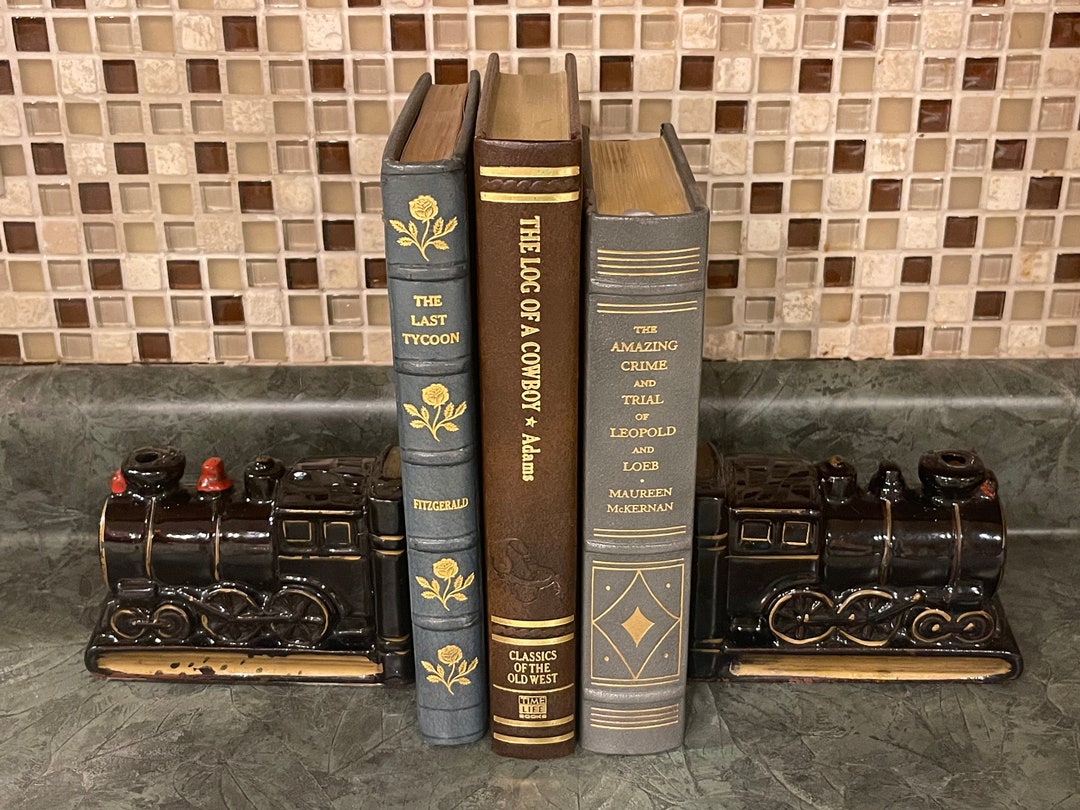 TRAIN Bookends…locomotive…set of 2… Bookshelf Accessory…red Ware…1960s ...