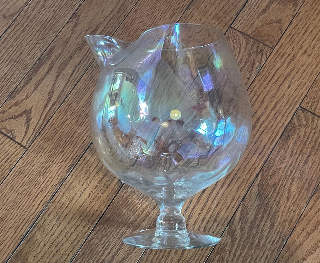 RAINBOW GLASS Pitcher…large Glass Pitcher With Rainbow Hues…pedestal ...