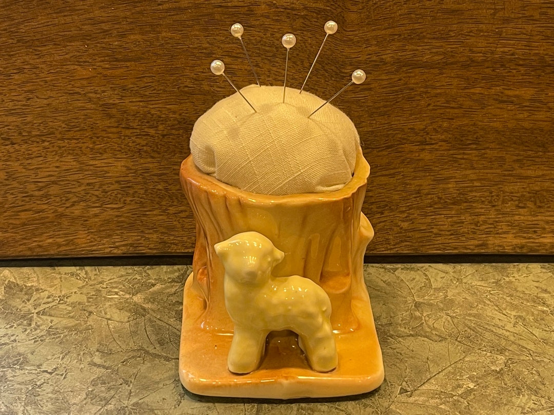 LAMB PIN Cushion….lamb and Log…three Lamb/sheep Collectible…handmade ...