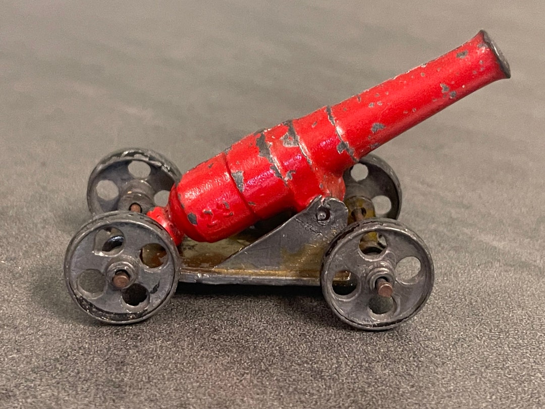 MILITARY TOY CANNON… Miniature Die Cast Metal…#23…red…wheels…military ...