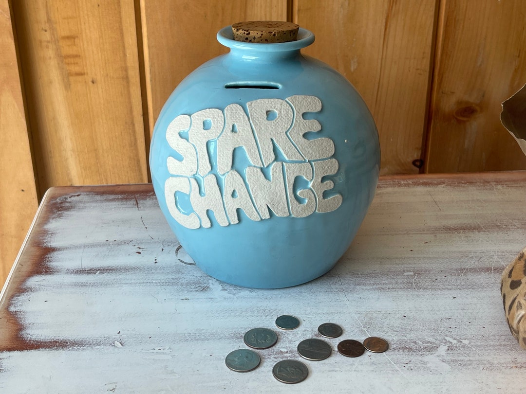 SPARE CHANGE Bank…blue Glazed Pottery With Large Textured Bubble ...