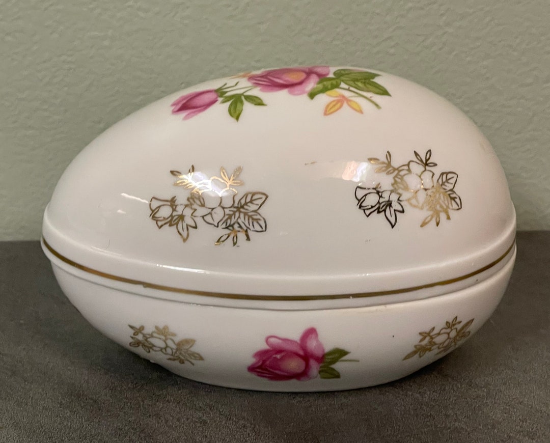 LEFTON EGG Box…lefton China…hand Painted…floral…pink Roses…gold ...