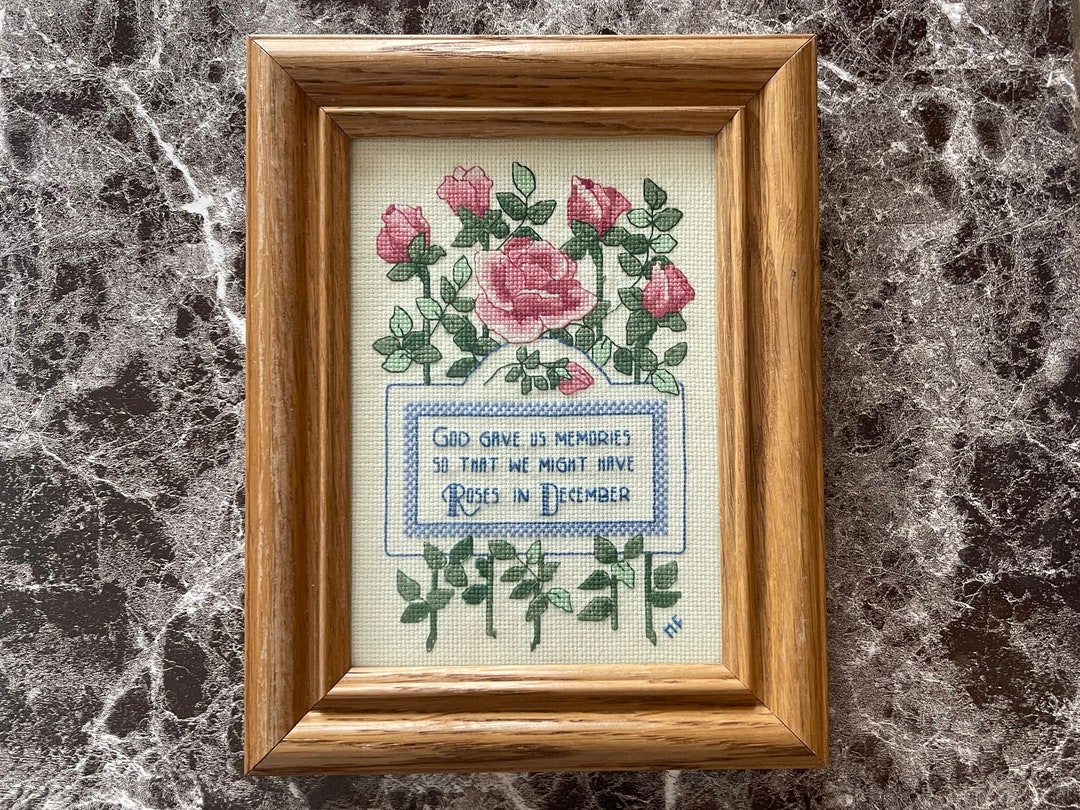 VINTAGE Cross-stitch…dimensions…handmade…”roses in December”…framed ...