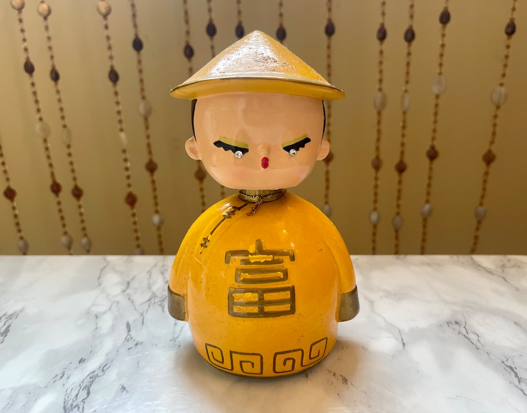 BOBBLEHEAD Bank…male…mustard Yellow Outfit, Wording…paper Mache ...