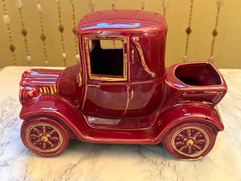 LARGE CAR Planter…hand Painted…vintage Car…gold Accents…open Windows ...