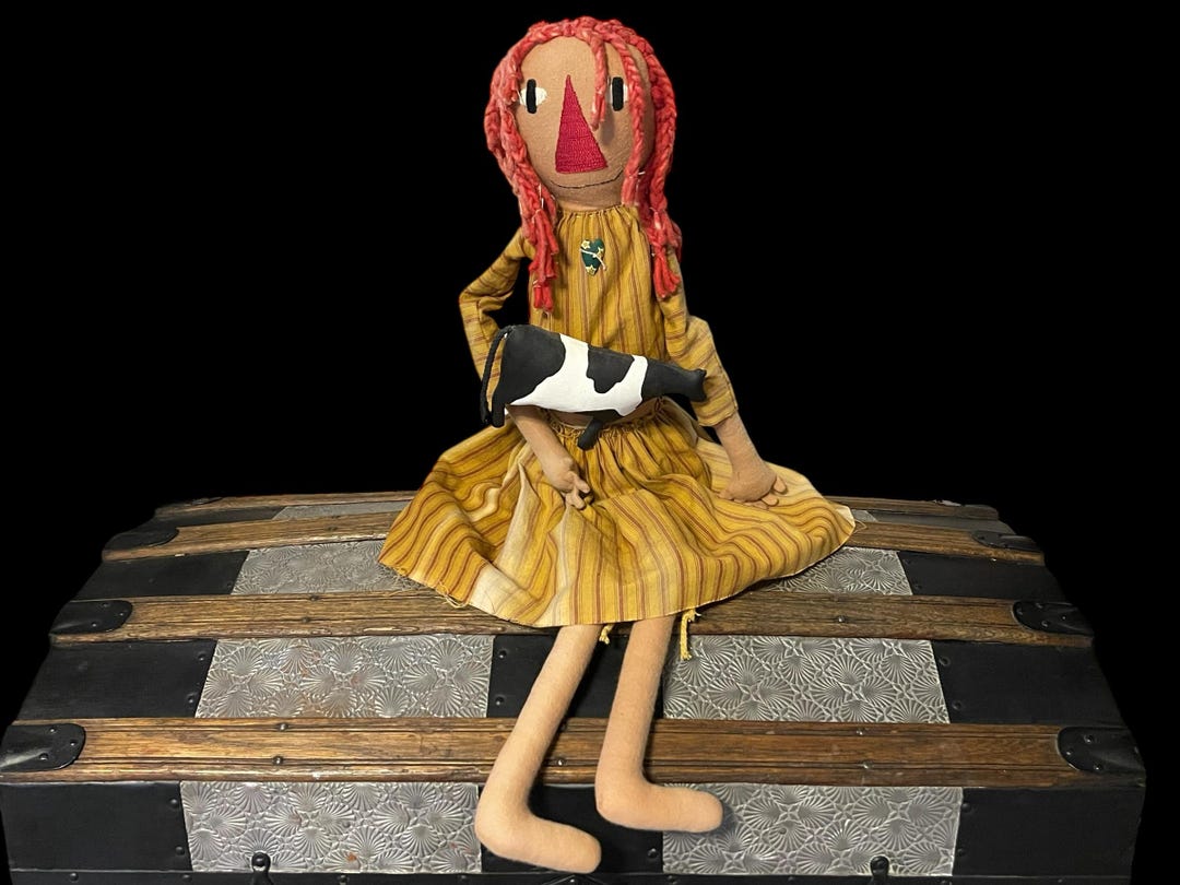 RAG DOLL & Cow…handmade…braided Yarn Hair With Strings…stitched Face ...