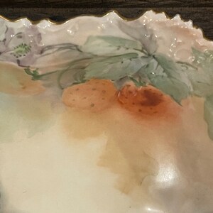 ANTIQUE STRAWBERRY Dish…hand Painted…muted Pinks/yellows/greens and ...