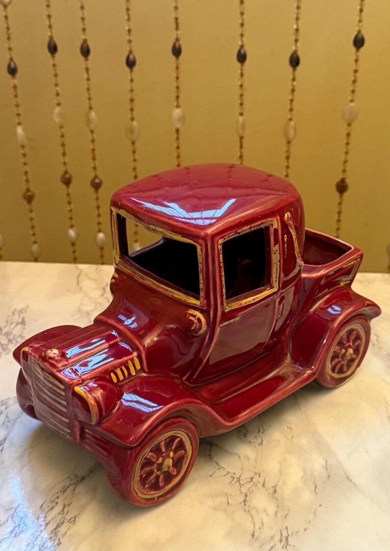 LARGE CAR Planter…hand Painted…vintage Car…gold Accents…open Windows ...