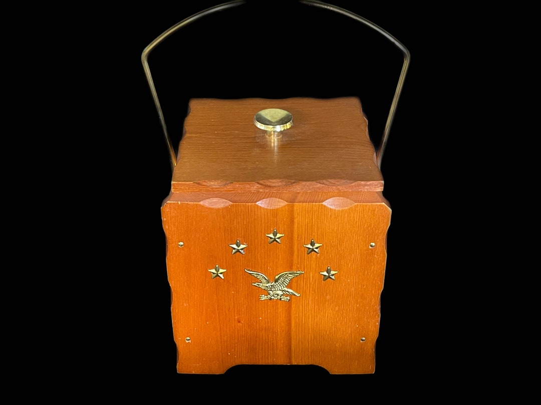 EAGLE ICE Bucket…federal…wooden Bucket With Lid…5 Gold Metal Stars…gold ...