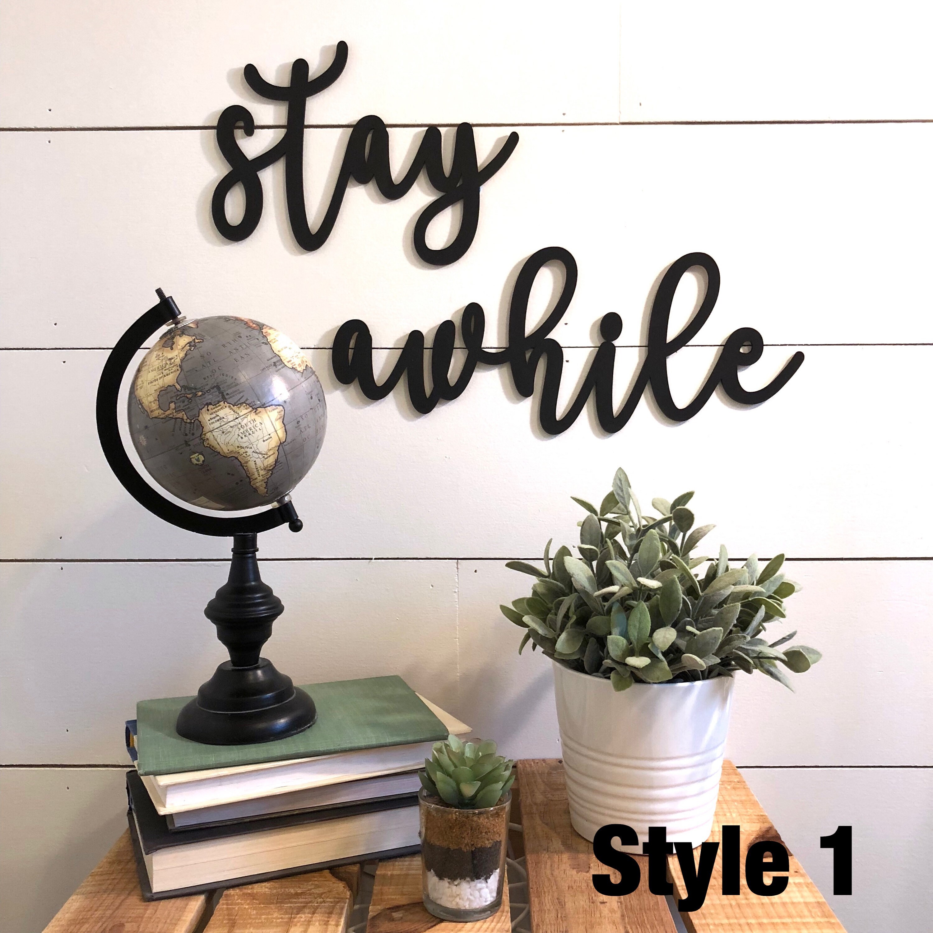 Stay Awhile Wall Decor Wood Cutout Wooden Word Guest Room | Etsy