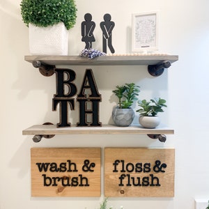 Bathroom Sign Set of 2, Wash Brush Floss Flush Sign, Bathroom Decor ...