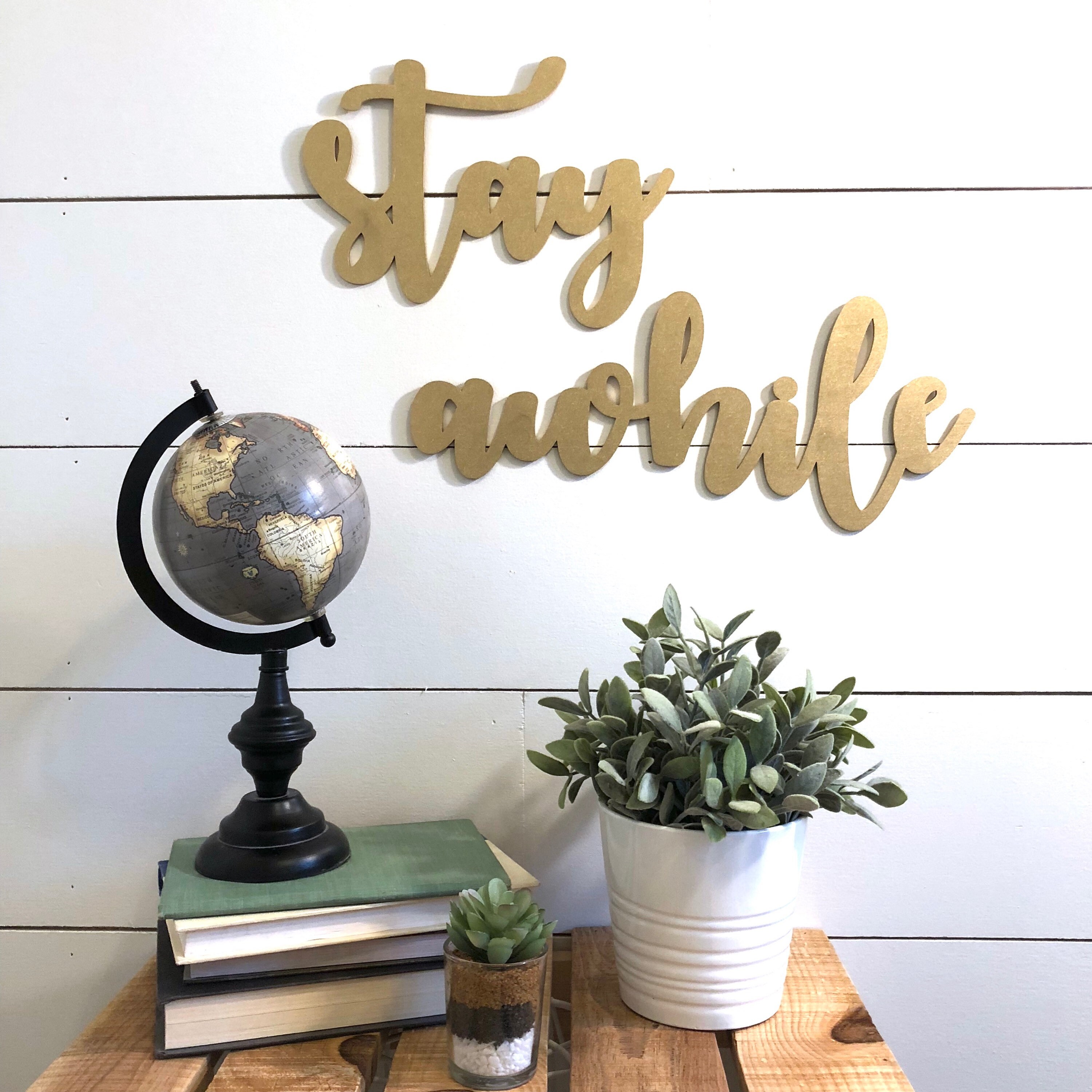 Stay Awhile Wall Decor Wood Cutout Wooden Word Guest Room | Etsy