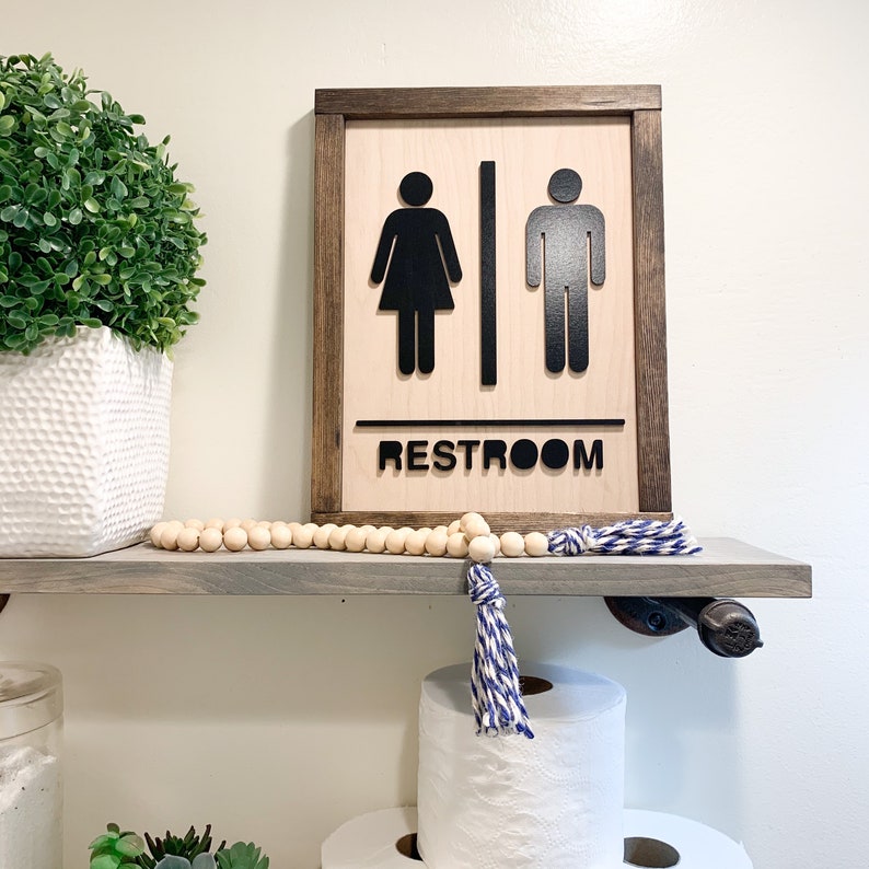 Restroom Wood Sign Laser Cut Bathroom Sign Boy Girl Bathroom | Etsy