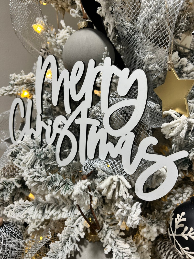 Merry Christmas Tree Ornament Word Hand Lettered Laser Cut - Etsy