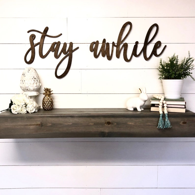 Stay Awhile Wall Decor Wood Cutout Wooden Word Guest Room - Etsy