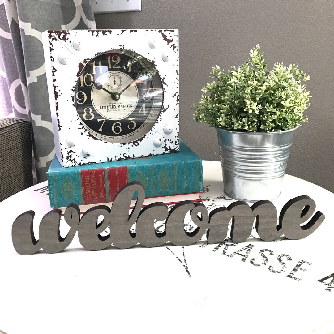 Welcome Wood Word Cutout, Laser Cut Word, Welcome Wood Sign, Stand on a ...