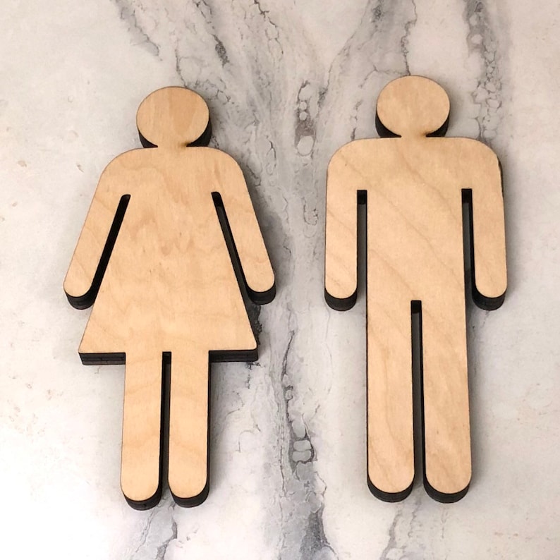 Set of 2 Bathroom Sign People Wood Cutouts 7 Color Options | Etsy