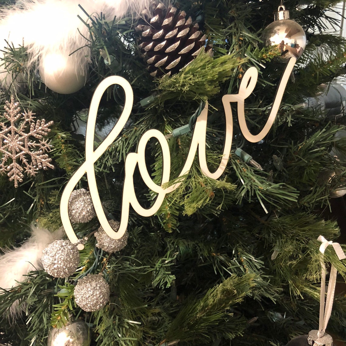 Believe Christmas Tree Ornament Word Hand Lettered White | Etsy