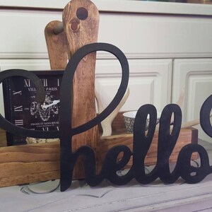 Hello Wood Word Cutout, Scroll Cut Word, Hello Wood Sign, Stand on a ...