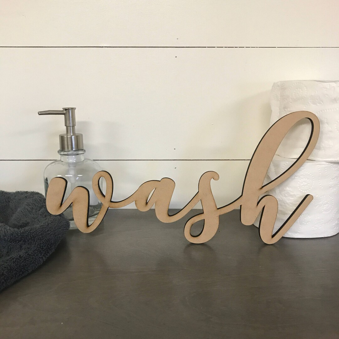 Wash and Brush Wood Word Cutout, Laser Cut Words, Bathroom Decor - Etsy