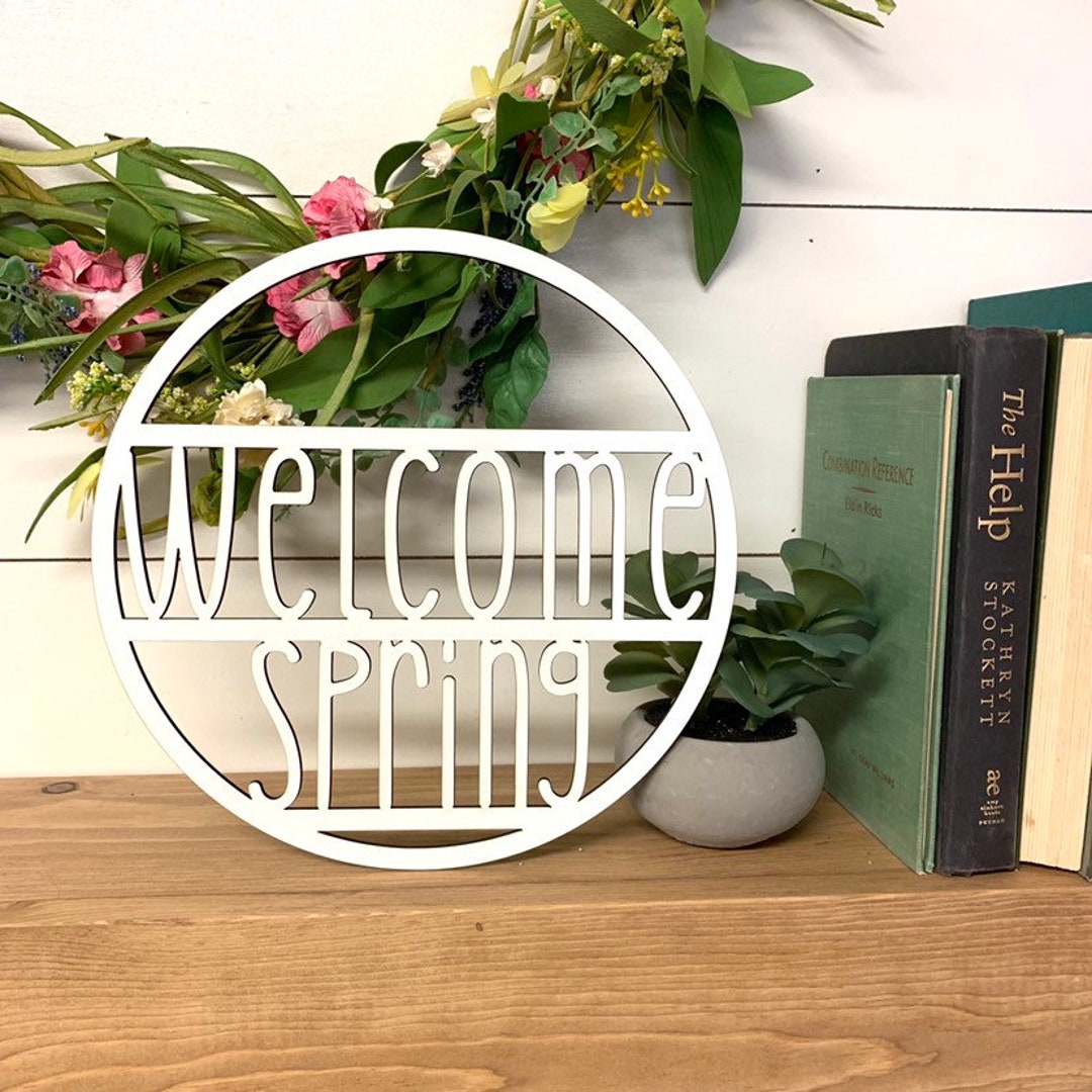 Welcome Spring Circle Wood Word Cutout Wreath Decor, Welcome Sign ...