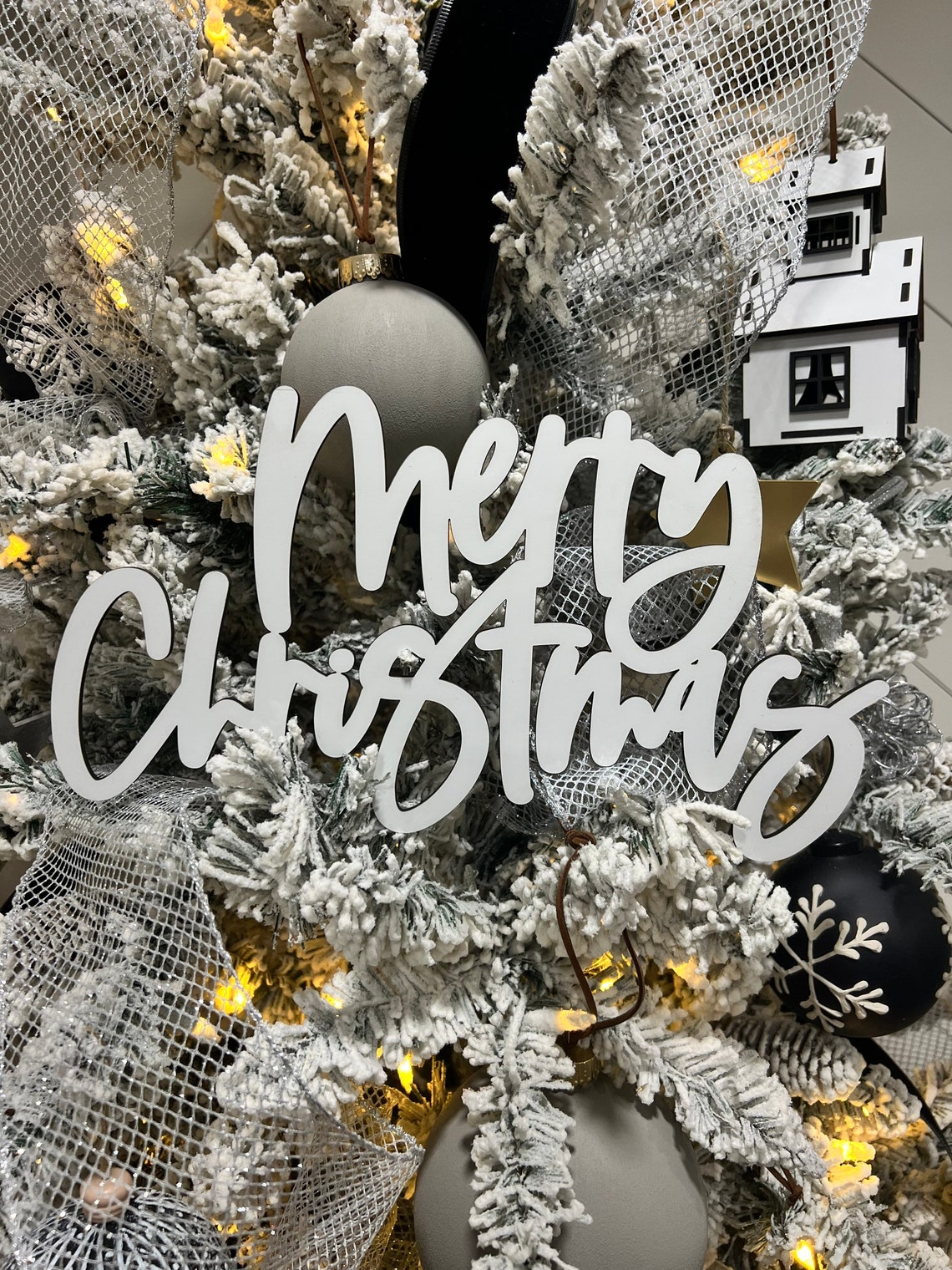 Merry Christmas Tree Ornament Word Hand Lettered Laser Cut - Etsy