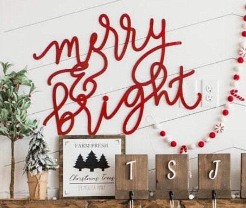 Merry and Bright Christmas Tree Decoration, Christmas Wood Wall Decor ...