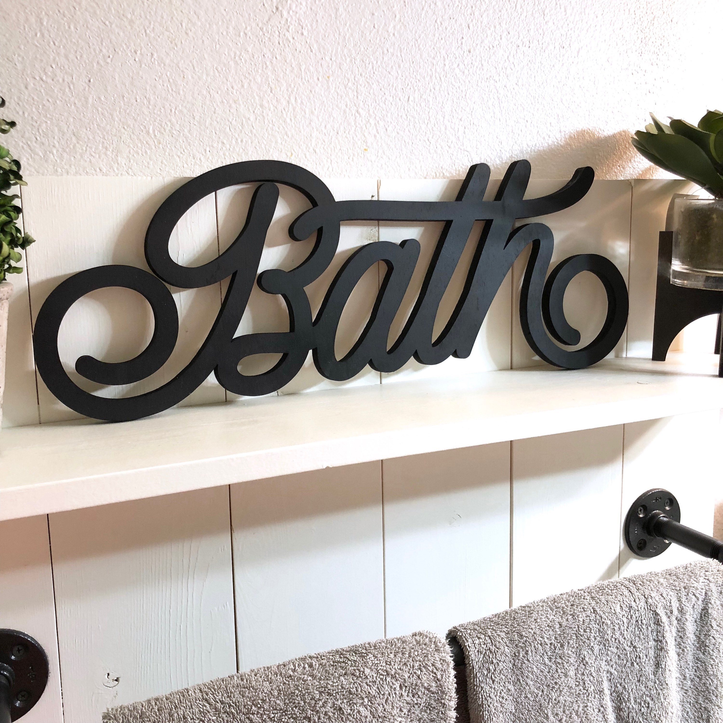 Bathroom Wood Word Cutout Scroll Cut Word Bath Wood Sign | Etsy