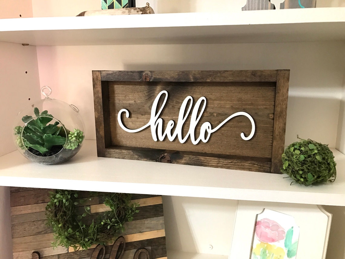 Mini Hello Wood Sign Laser Cut Hello Sign | Etsy
