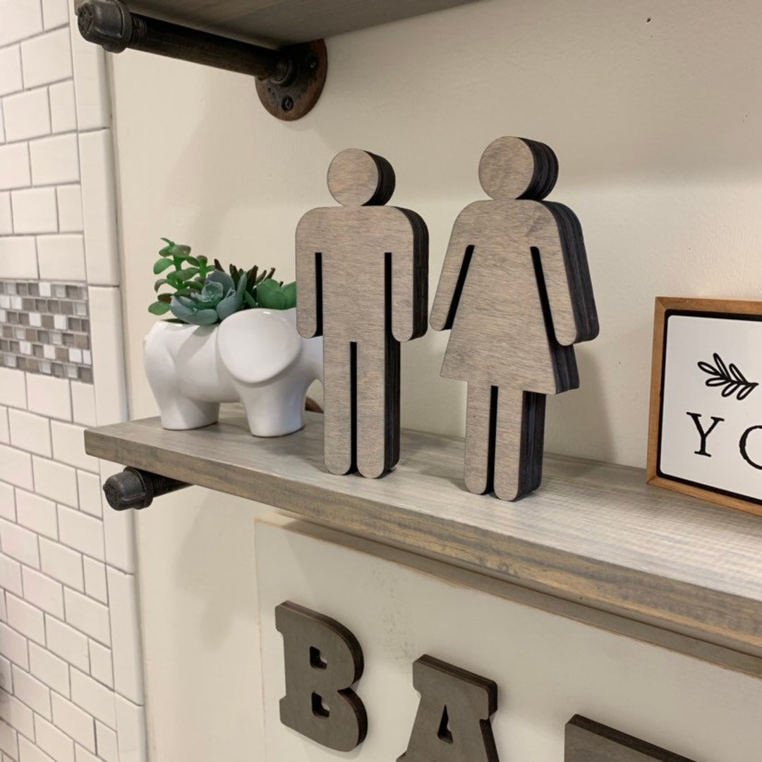 Laser Cut Wood Bathroom Sign: Standing Men & Women Restroom Decor - Etsy