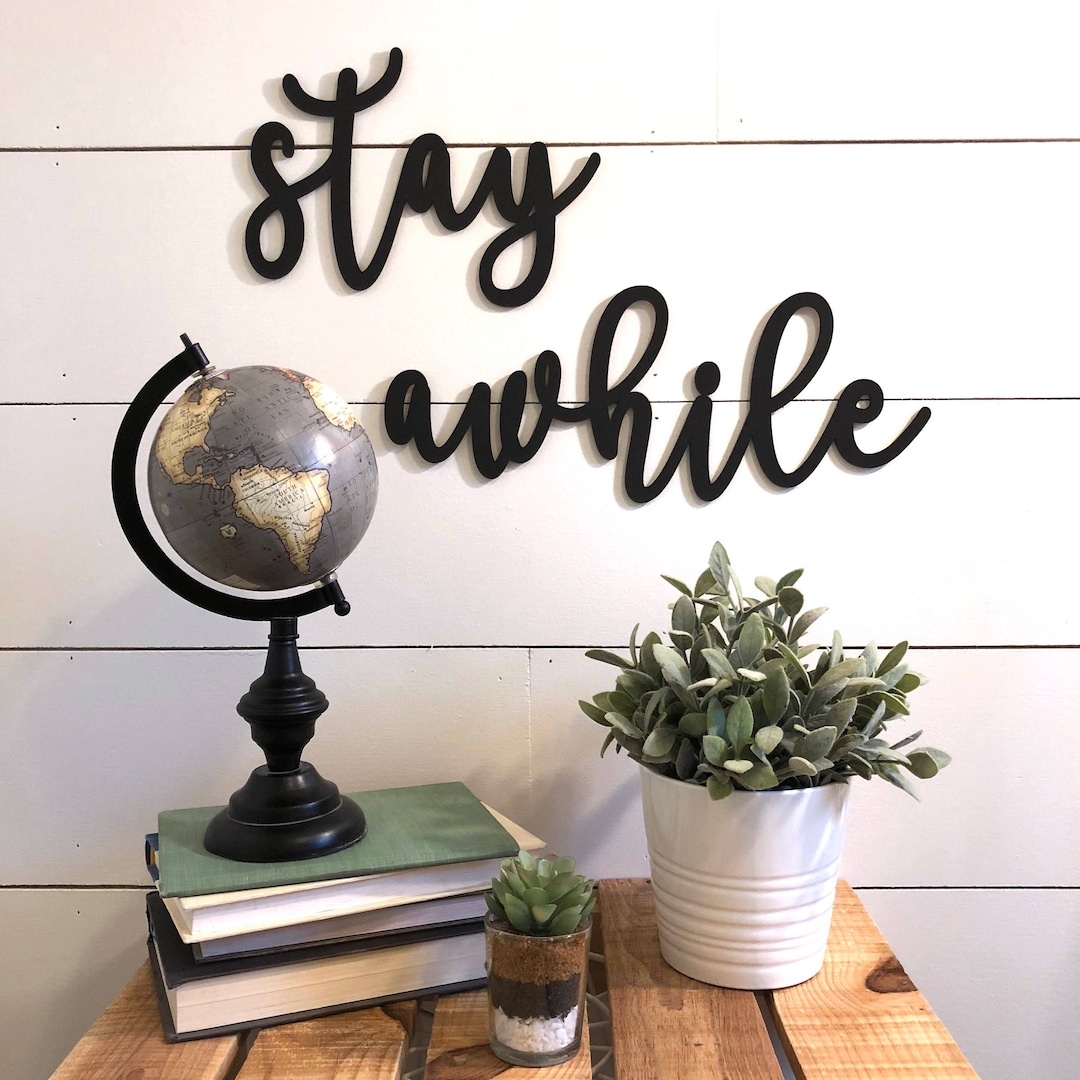 Stay Awhile Wall Decor Wood Cutout, Wooden Word Guest Room Decor - Etsy