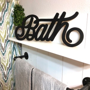 Bathroom Wood Word Cutout, Scroll Cut Word, Bath Wood Sign, Stand on a ...