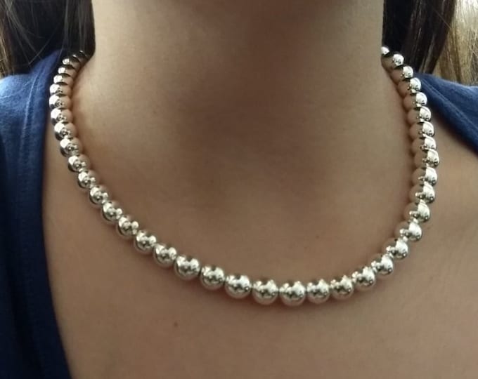 Sterling Silver 8mm Beads Necklace. Sterling Silver Balls Necklace ...