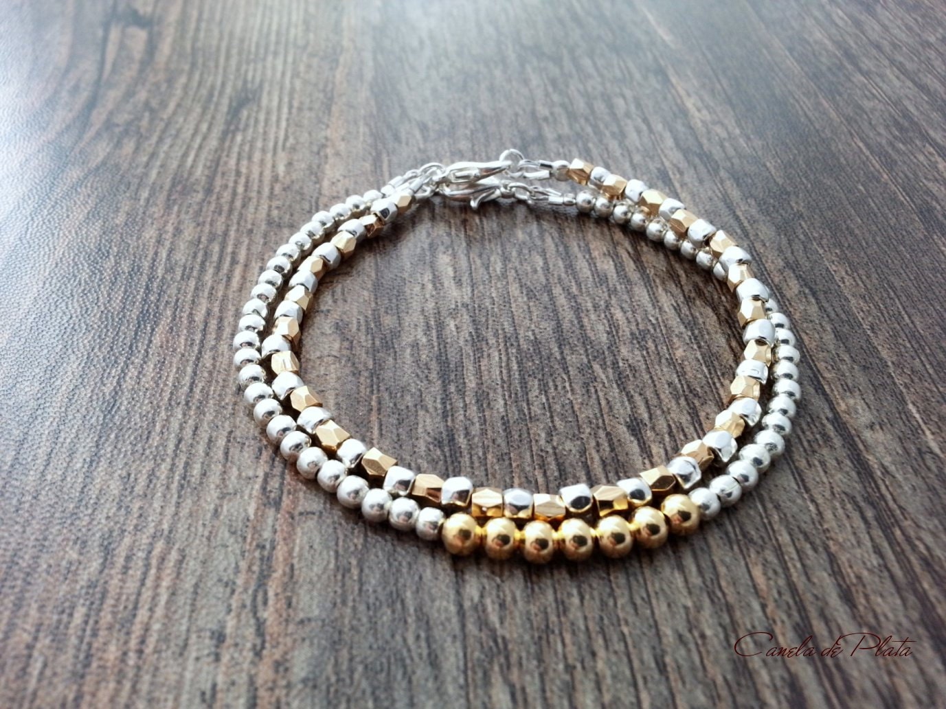 Gold and Silver Bracelet. Sterling Silver Gold Plated | Etsy