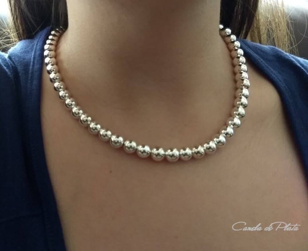 Collar de bolas de plata 925. Collar de abalorios de plata de ley ...