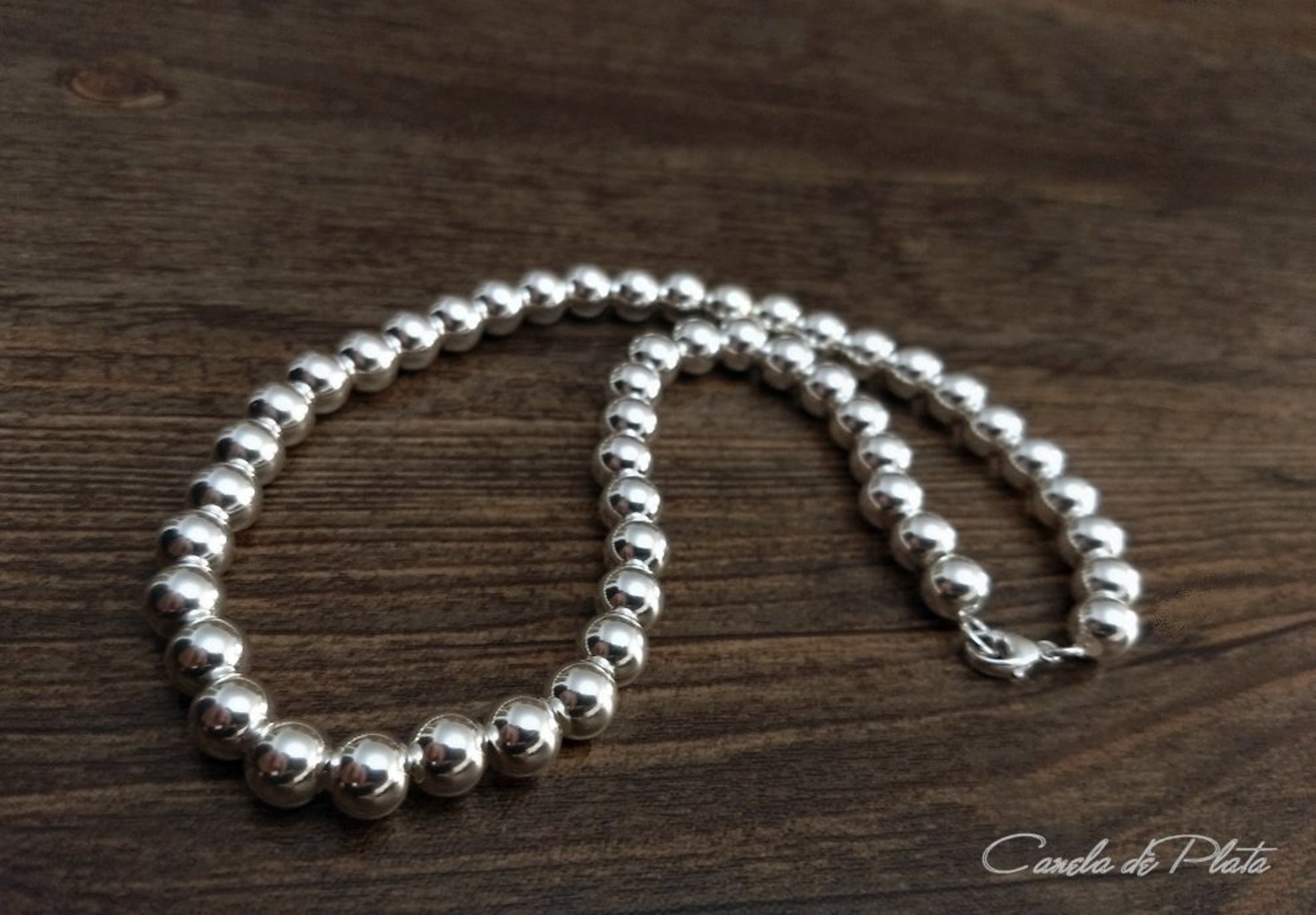 Collar de bolas de plata 925. Collar de abalorios de plata de ley ...