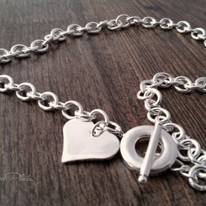 Heart Charm Necklace Silver Plated Chain and Toggle Clasp. Thick Chain ...